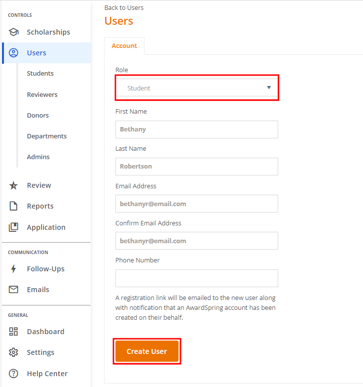 Creating A User Account – AwardSpring Help Center