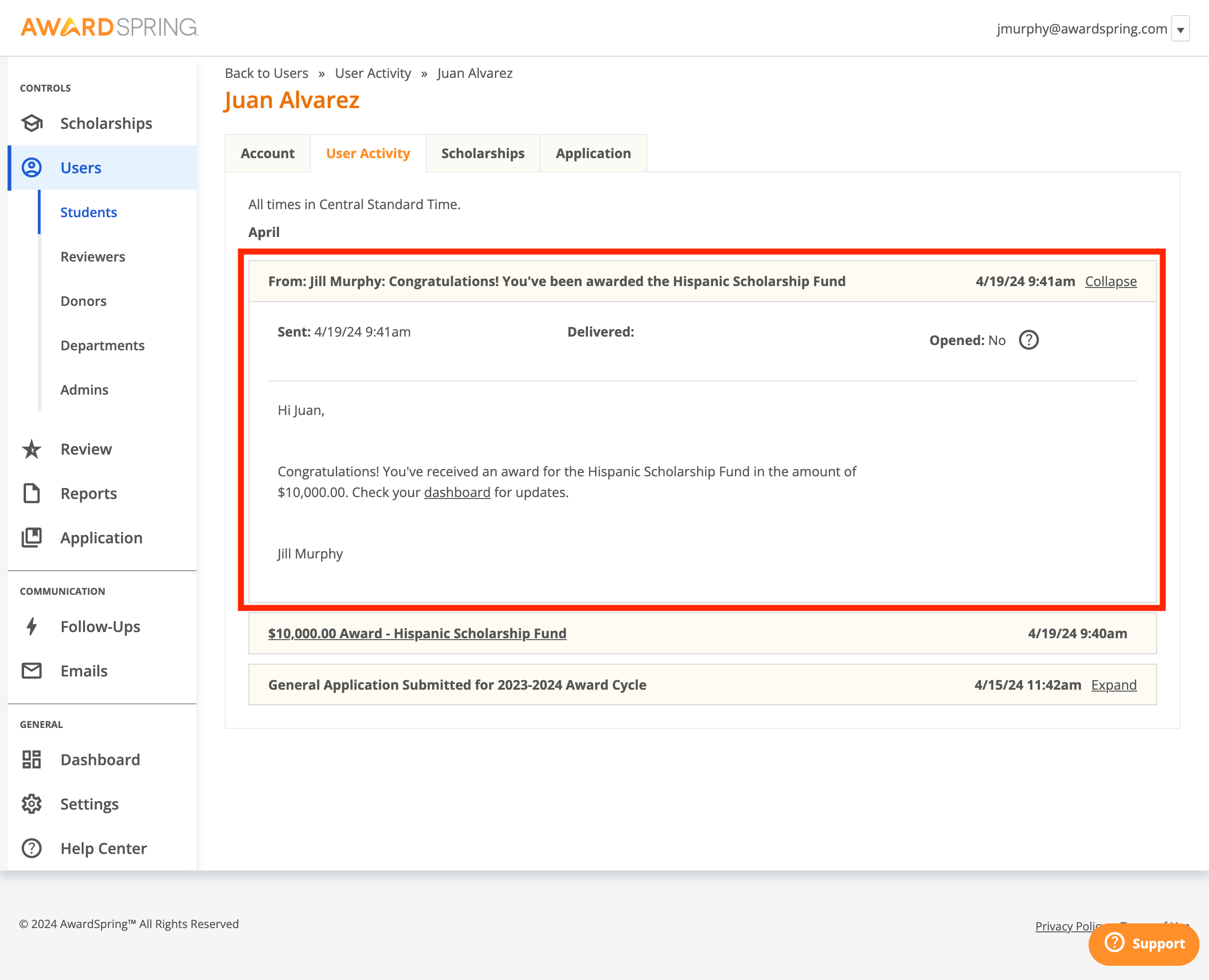 Default Award and Denial Templates – AwardSpring Help Center