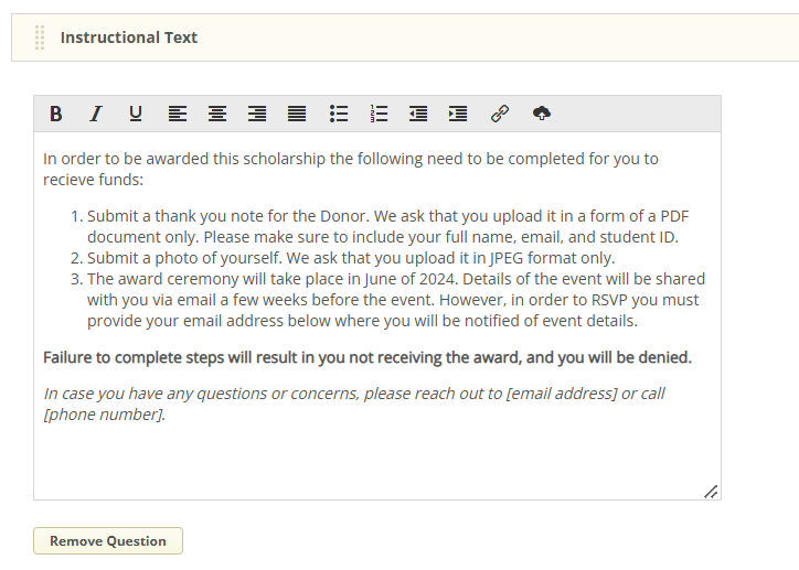 Configuring Instructional Text – AwardSpring Help Center