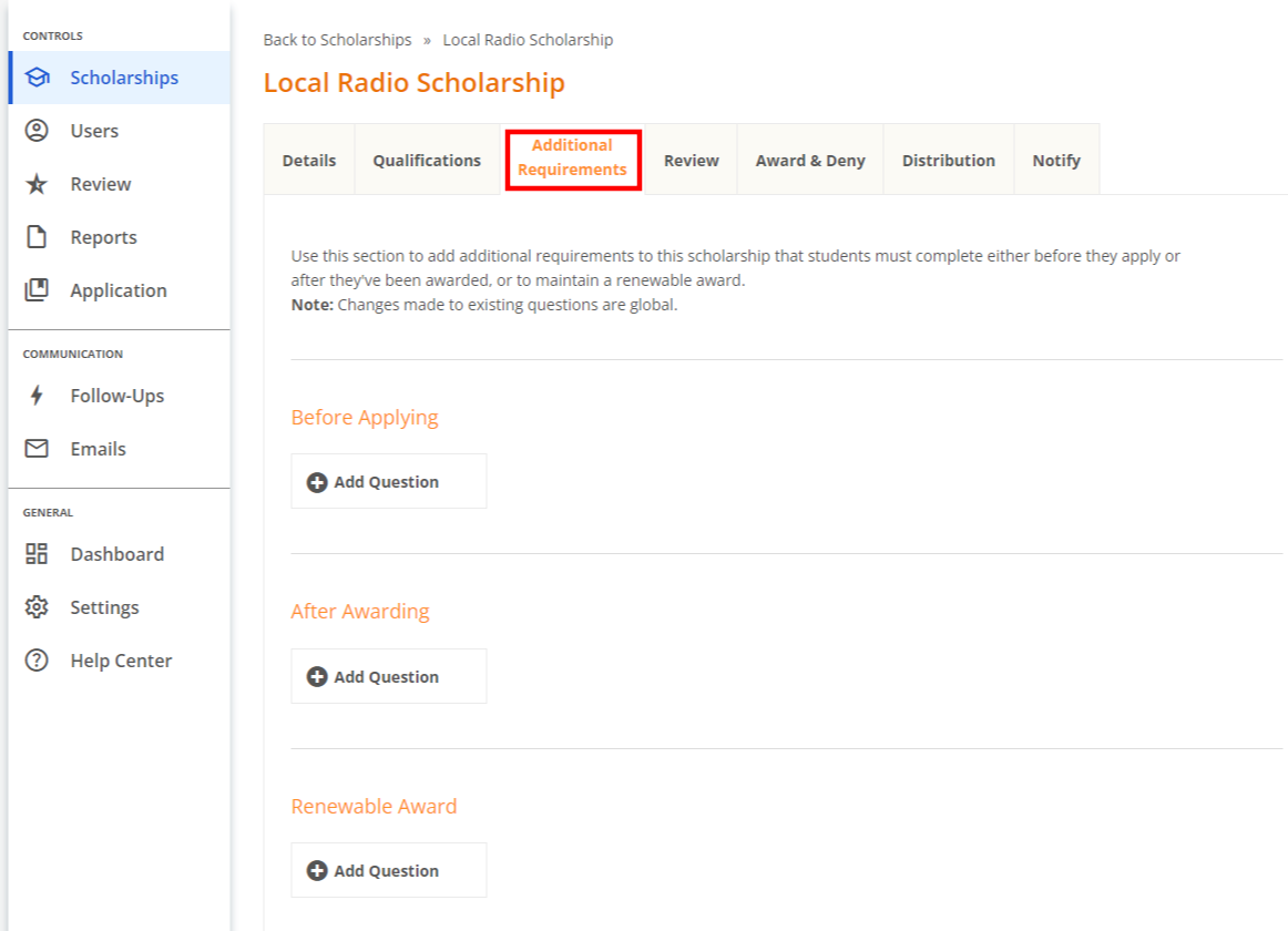 Additional Requirements: A Detailed Guide – AwardSpring Help Center