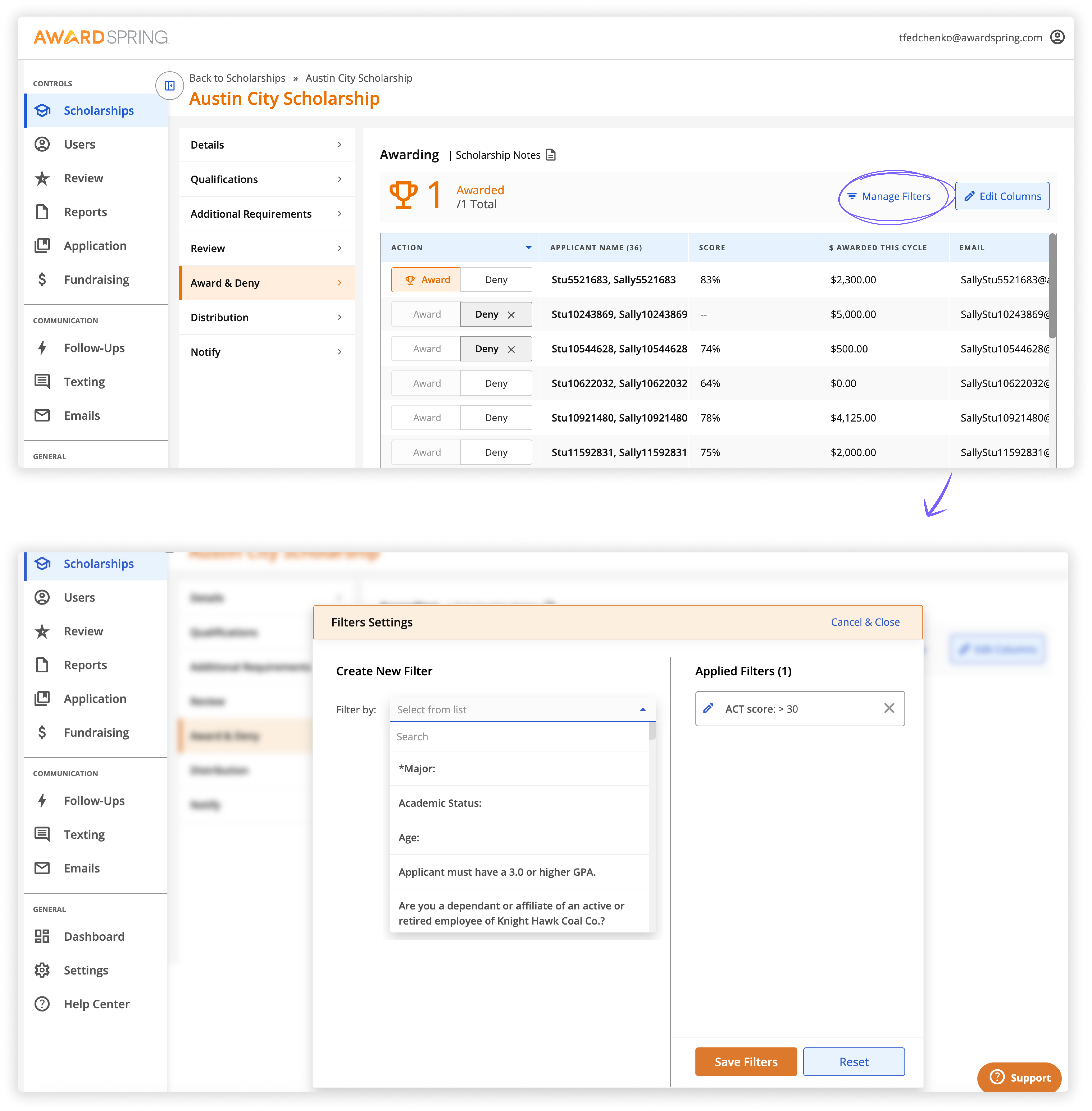 Introduction to Award and Deny – AwardSpring Help Center