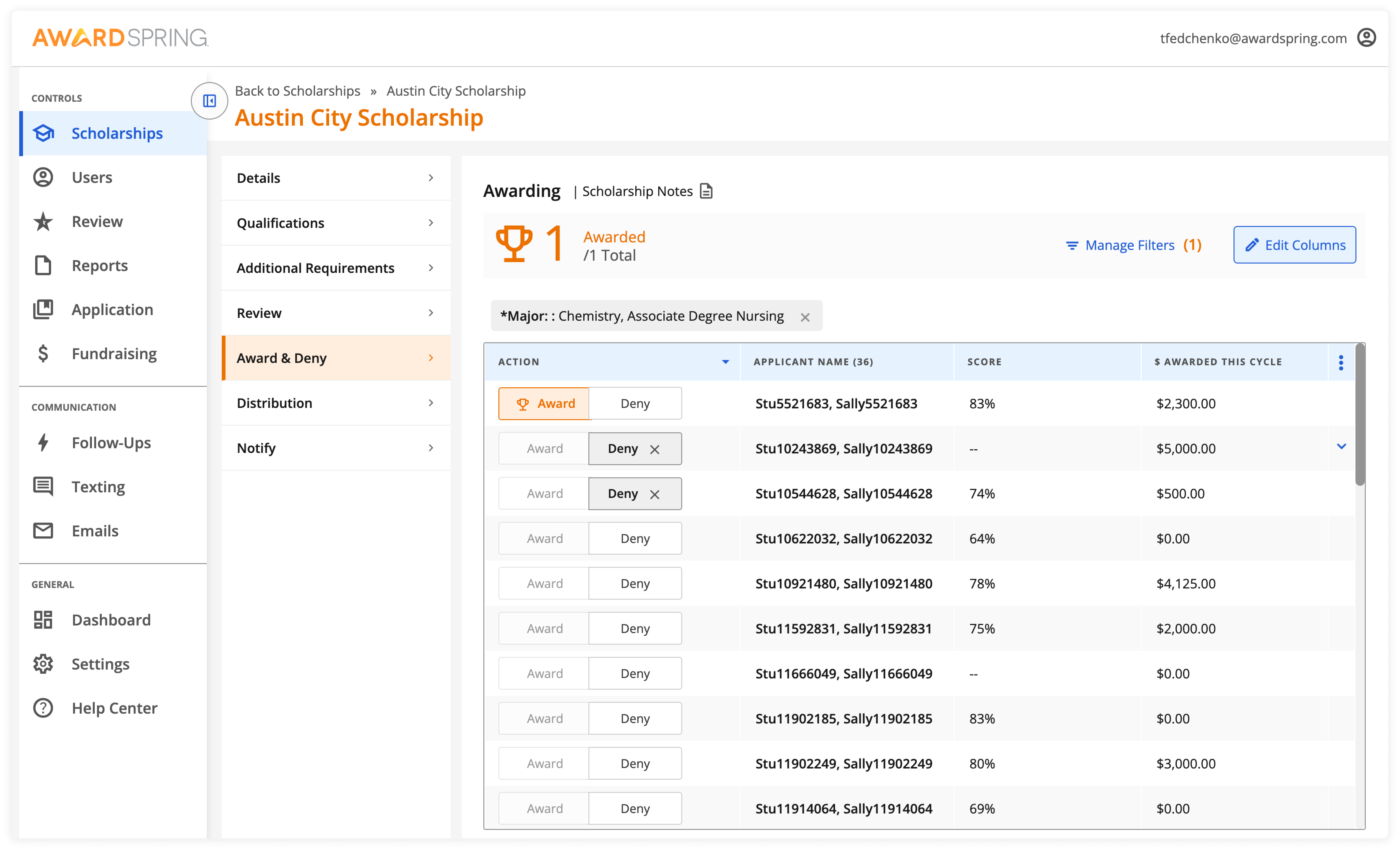 Introduction to Award and Deny – AwardSpring Help Center