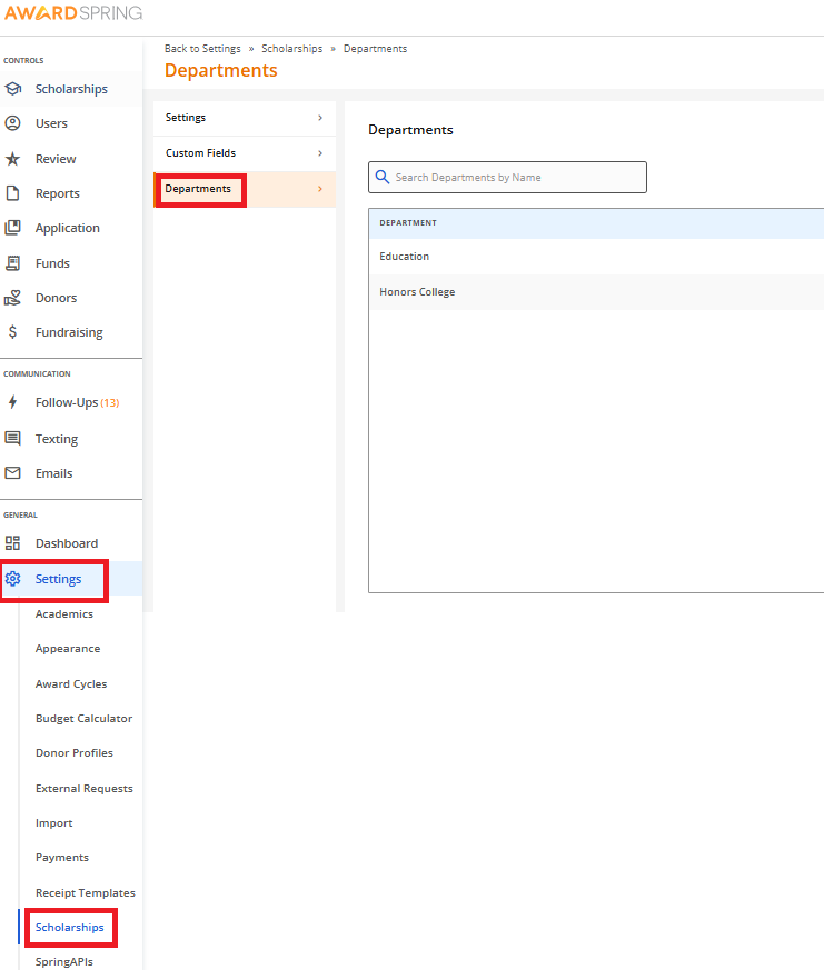 Creating a Department – AwardSpring Help Center